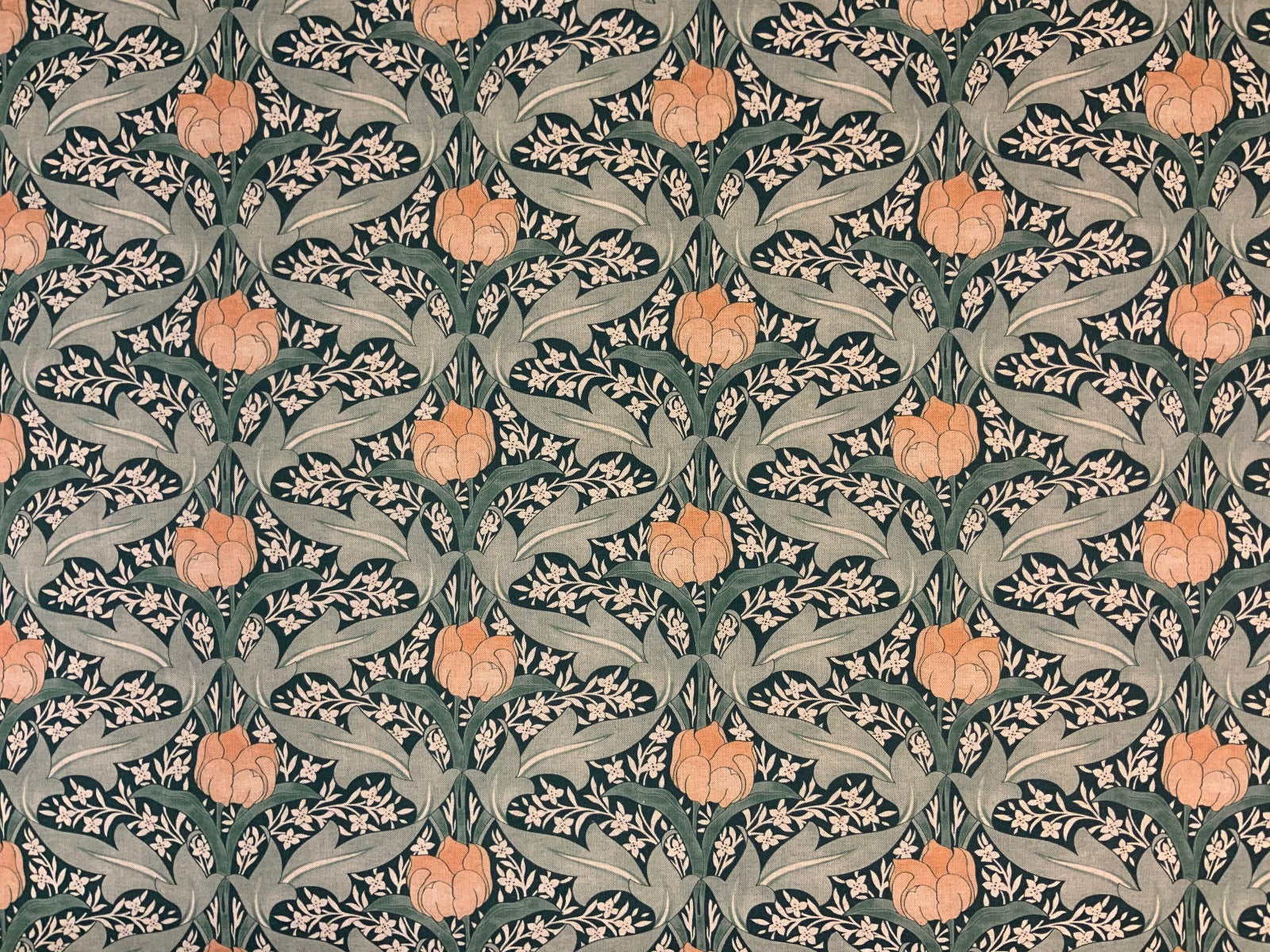 S157 Deco Tulips Jade Coral | Textile Express Fabrics | Buy Fabric Online